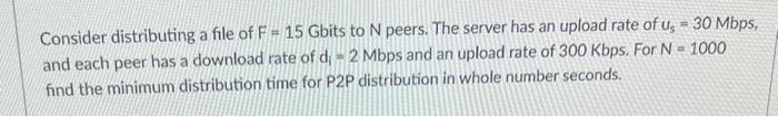 Solved Consider distributing a file of F=15 Gbits to N | Chegg.com