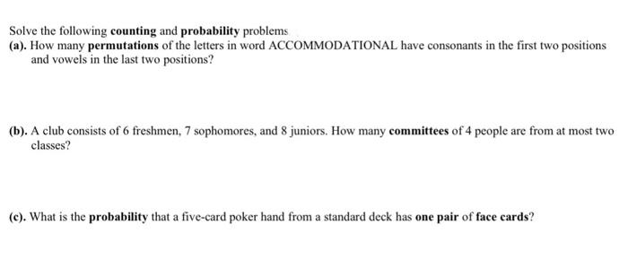 Solved Solve the following counting and probability problems | Chegg.com