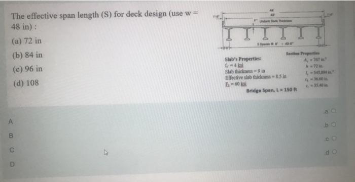 The effective span length (S) for deck design (use w= | Chegg.com
