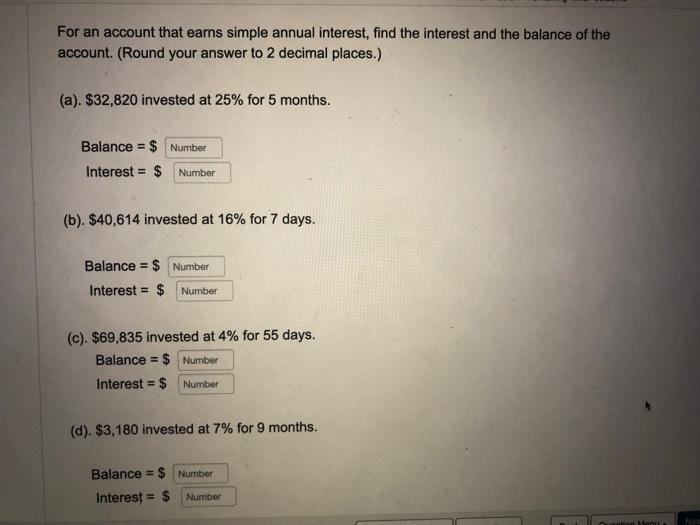Solved For an account that earns simple annual interest, | Chegg.com