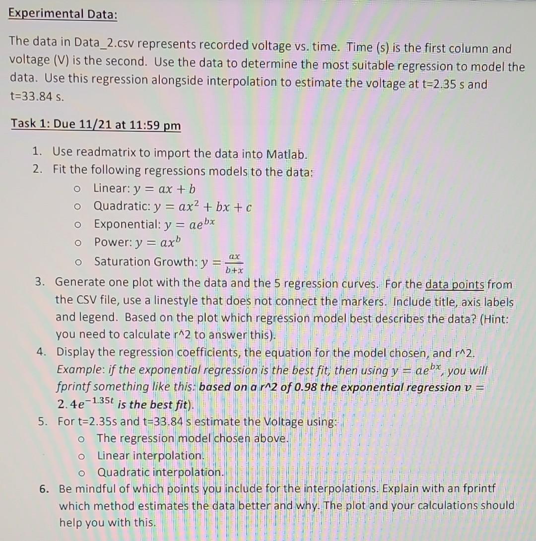 Solved Experimental Data: The data in Data_2.csv represents | Chegg.com