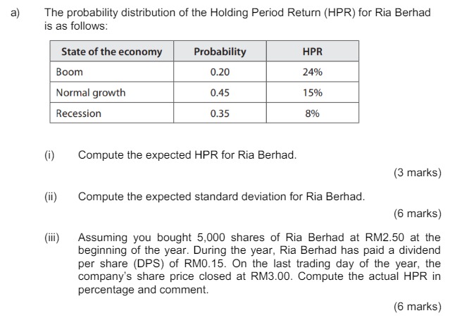 Solved a) ﻿The probability distribution of the Holding | Chegg.com