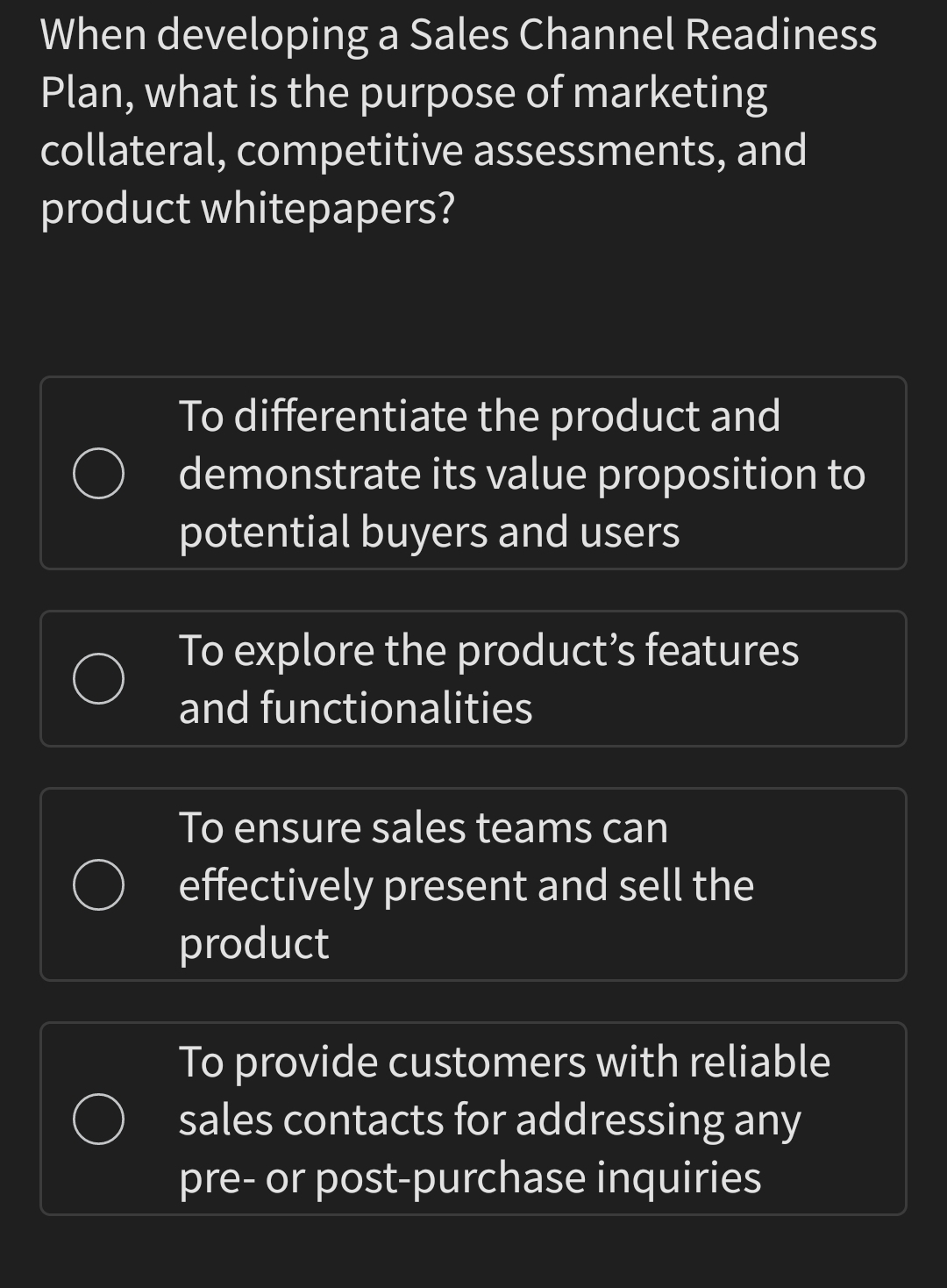 Solved When developing a Sales Channel Readiness Plan, what | Chegg.com