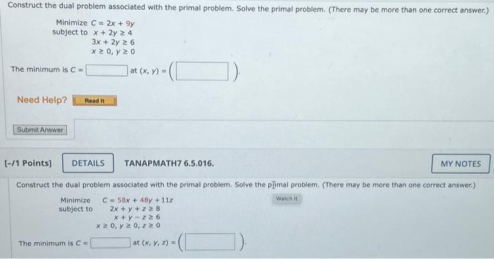 Solved Construct the dual problem associated with the primal | Chegg.com