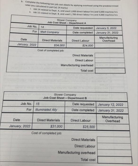b. Complete the following two job cost sheets by | Chegg.com