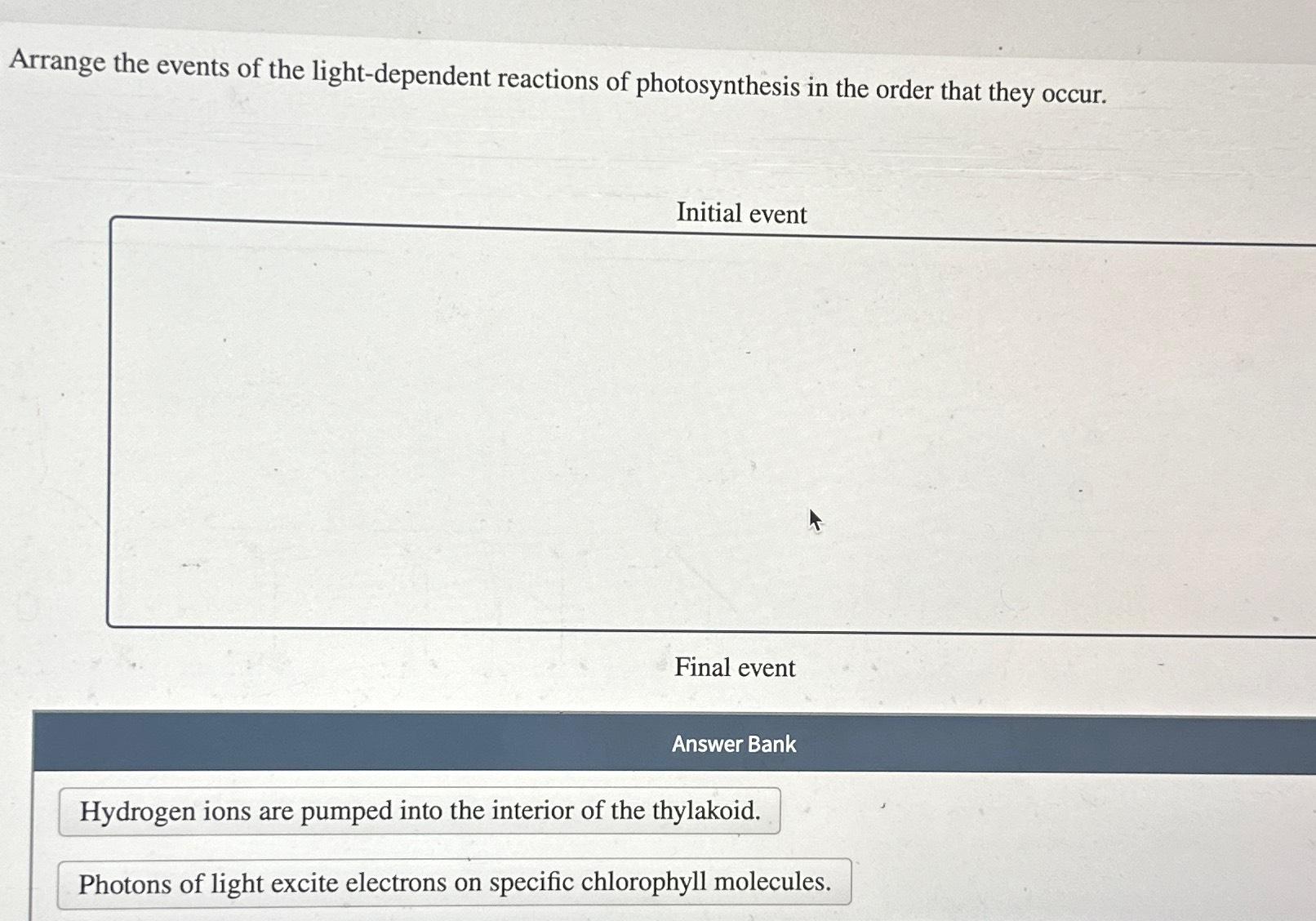 Arrange the events of the light-dependent reactions | Chegg.com