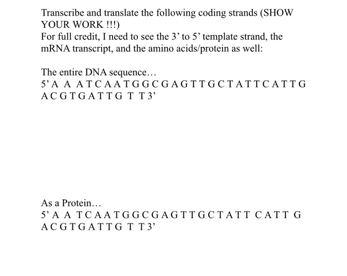 Solved Transcribe and translate the following coding strands | Chegg.com