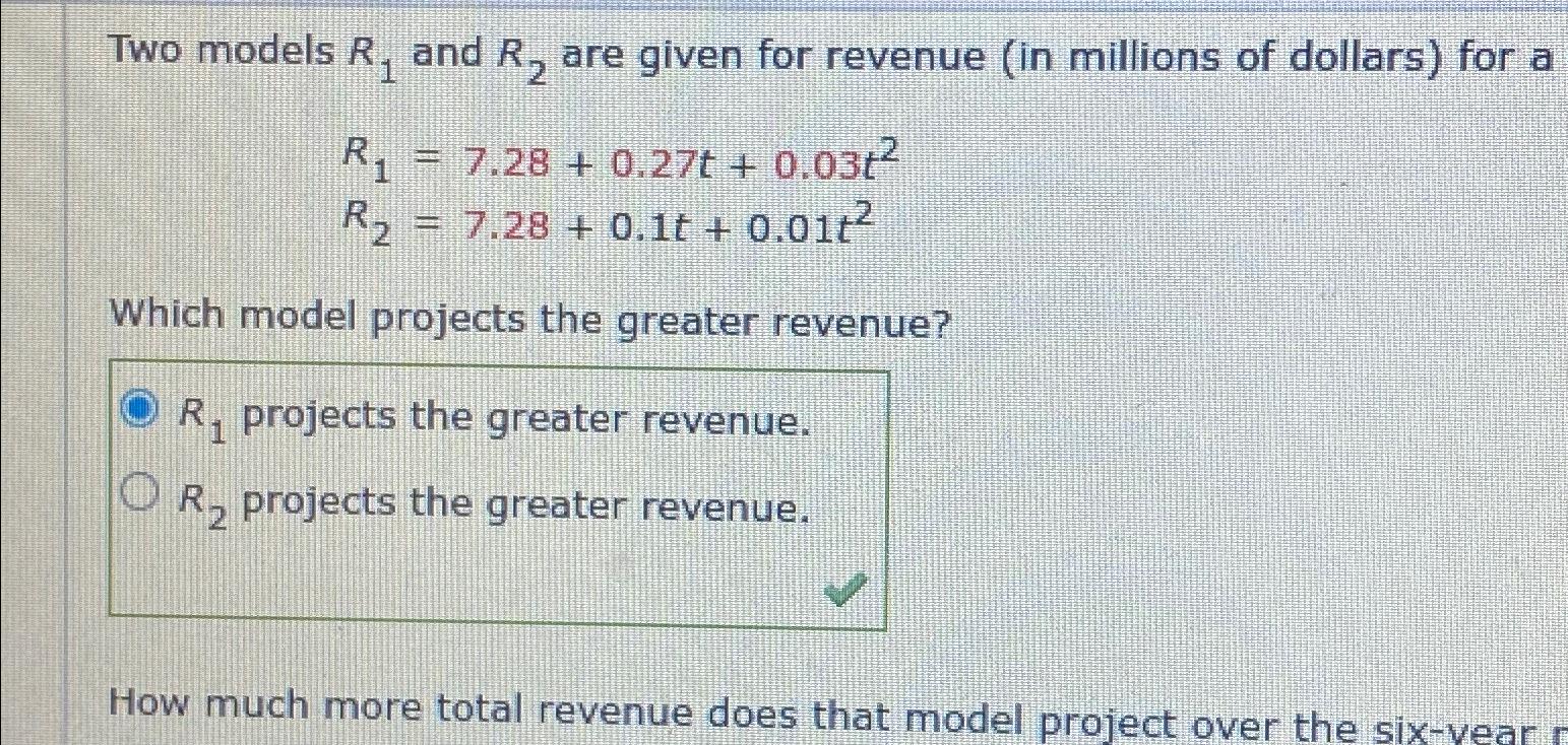Solved Two models R1 ﻿and R2 ﻿are given for revenue (in | Chegg.com