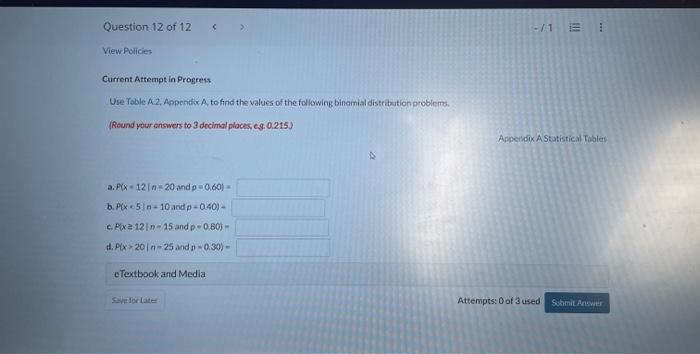 Solved Use Table A.2, Append x A, to find the values of the | Chegg.com