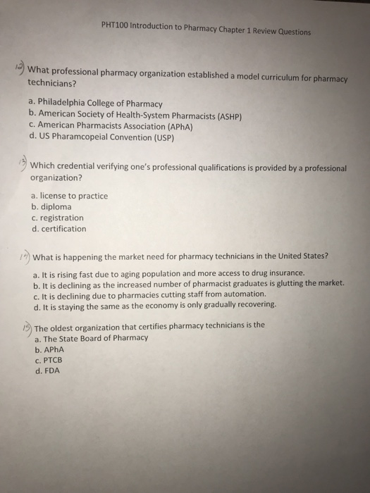 Solved PHT100 Introduction to Pharmacy Chapter 1 Review | Chegg.com