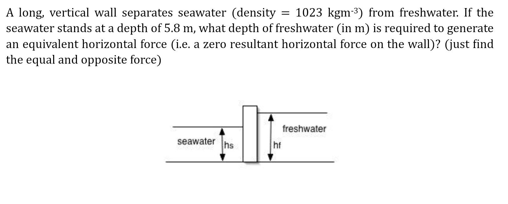 Solved A long, vertical wall separates seawater (density | Chegg.com Solved A long, vertical wall separates seawater (density | Chegg.com