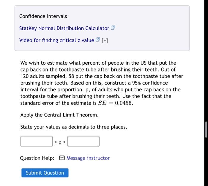 Solved Confidence intervals StatKey Normal Distribution | Chegg.com