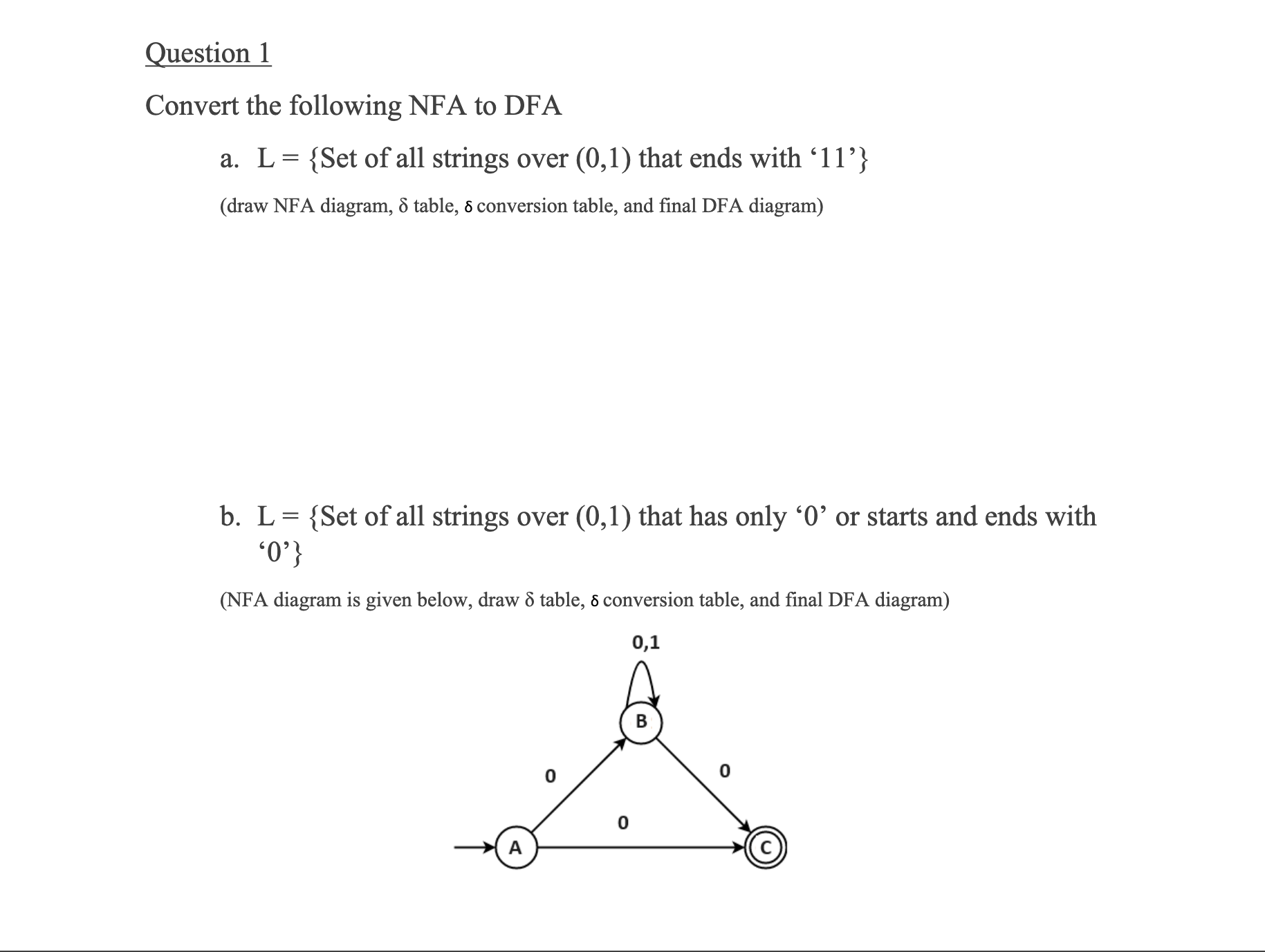 Solved Question 1Convert the following NFA to DFAa. ﻿ Set of | Chegg.com