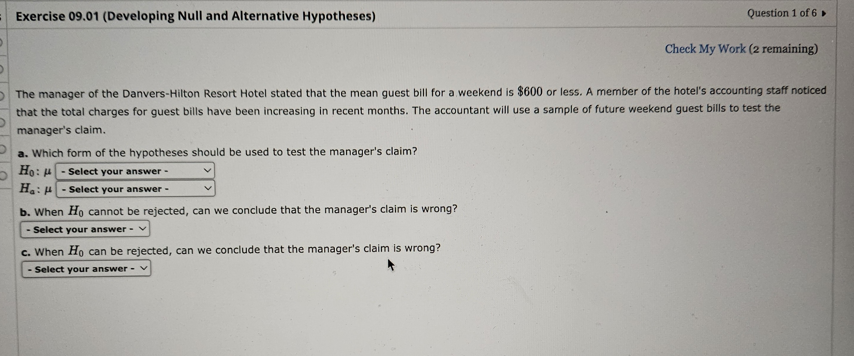 Solved Exercise 09.01 (Developing Null and Alternative | Chegg.com
