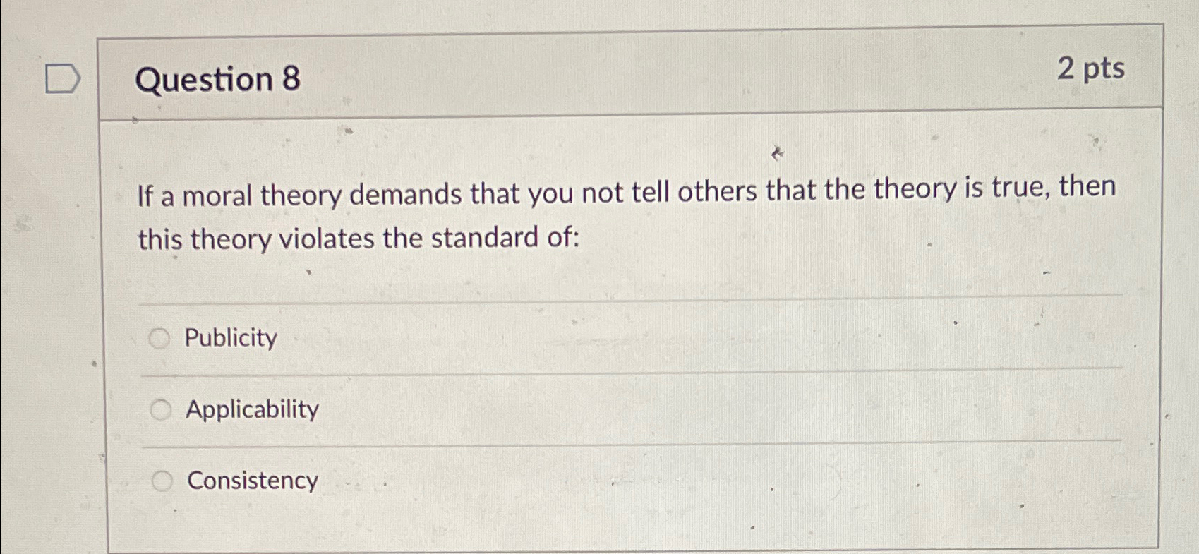 Solved Question 82ptsIf a moral theory demands that you not | Chegg.com