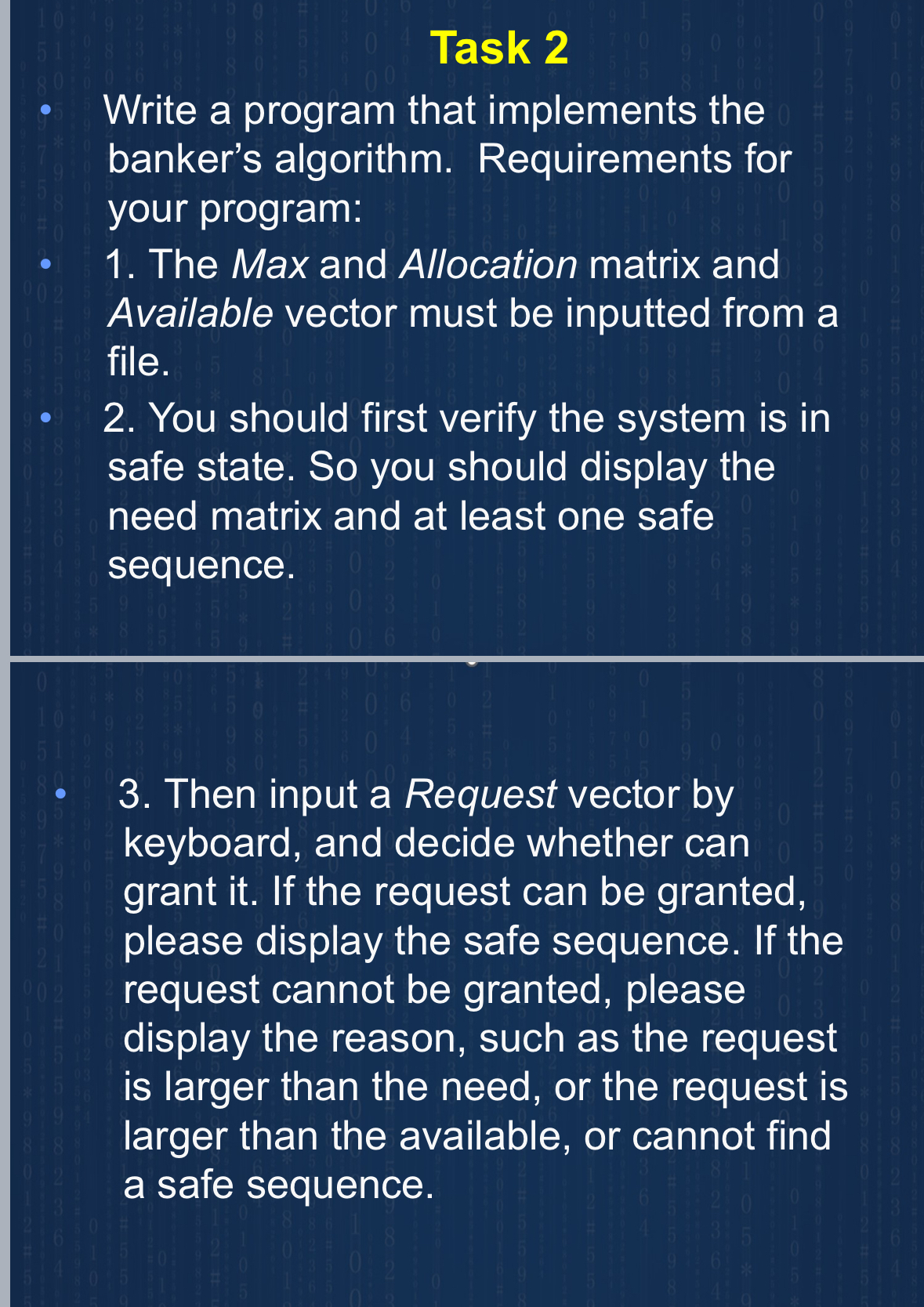 Solved Task 2Write a program that implements the banker's | Chegg.com