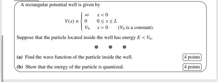 Solved 00 A rectangular potential well is given by x
