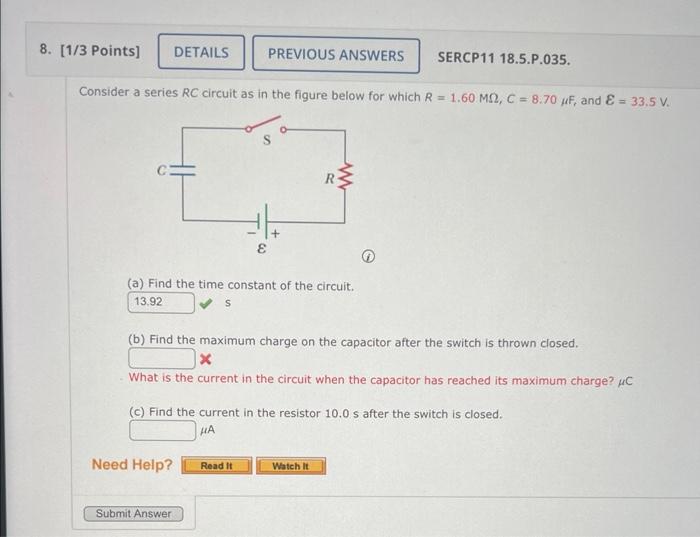 Solved Consider a series RC circuit as in the figure below | Chegg.com
