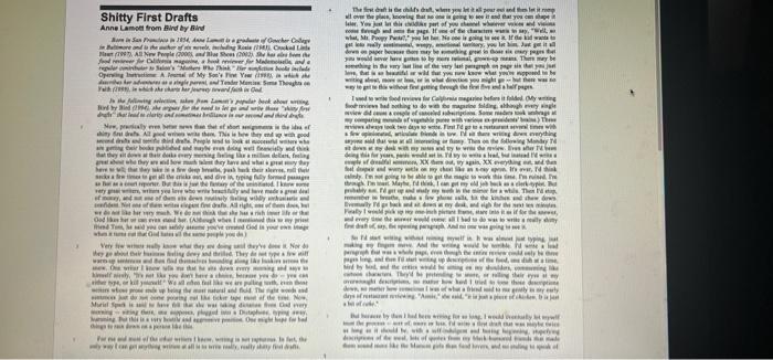 Shitty First Drafts Anne Lamott from Bird by Bird | Chegg.com