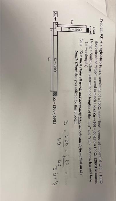Solved short Problem #3) A single-stub tuner, consisting of | Chegg.com