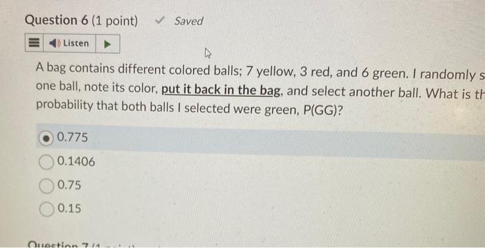 Solved A bag contains different colored balls; 7 yellow, 3 | Chegg.com
