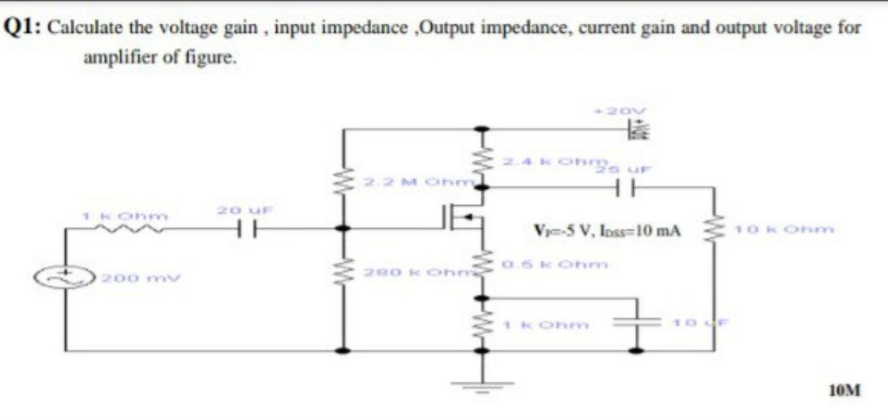 Solved Q1: Calculate the voltage gain , input impedance , | Chegg.com