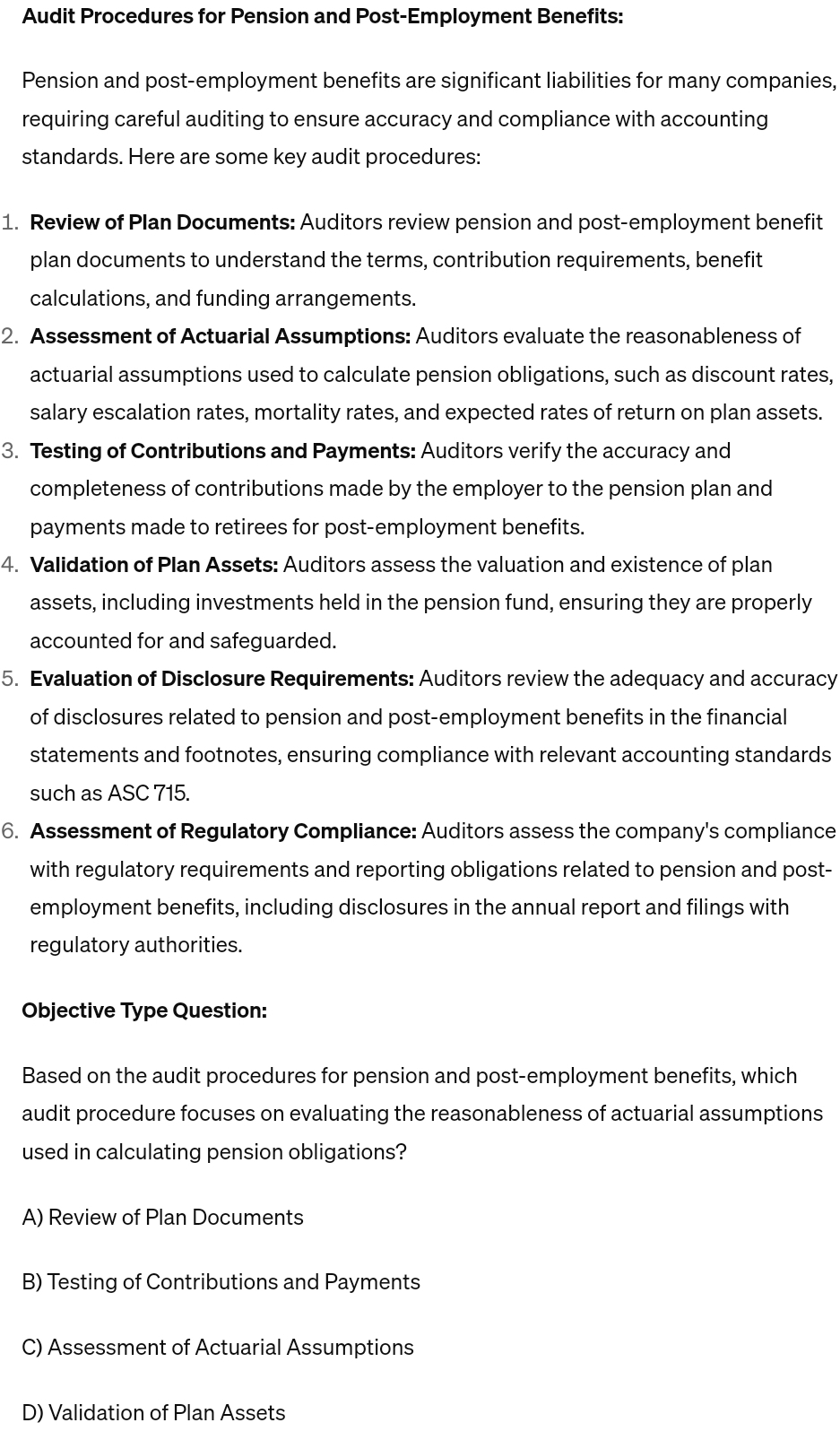 Solved Audit Procedures for Pension and Post-Employment | Chegg.com