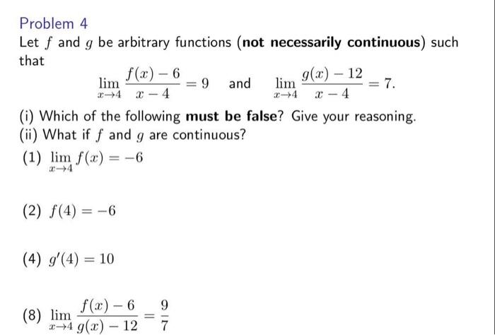 Solved Problem 4 Let f and g be arbitrary functions (not | Chegg.com