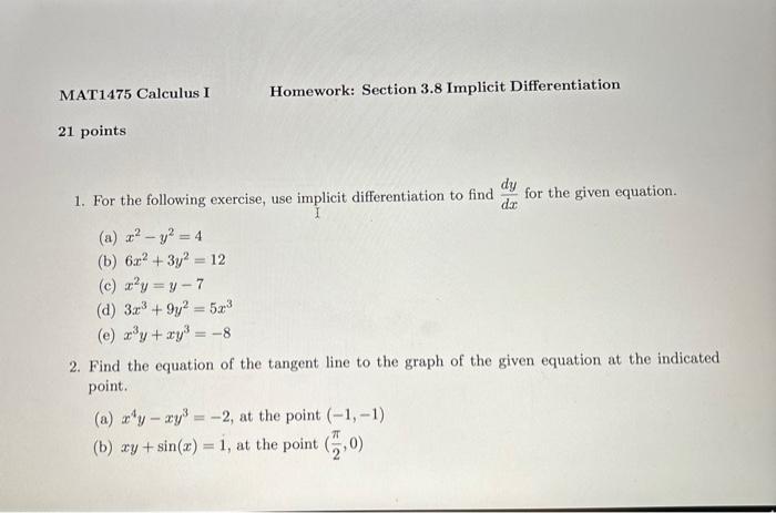 Solved 1. For the following exercise, use implicit | Chegg.com
