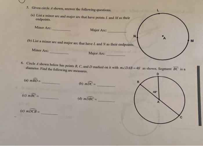 Solved 5. Given circle A shown, answer the following | Chegg.com