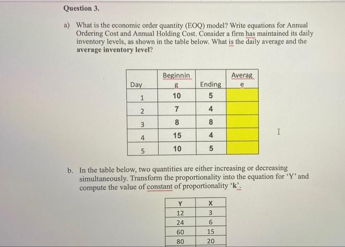 Solved Question 3 a) What is the economic order quantity | Chegg.com