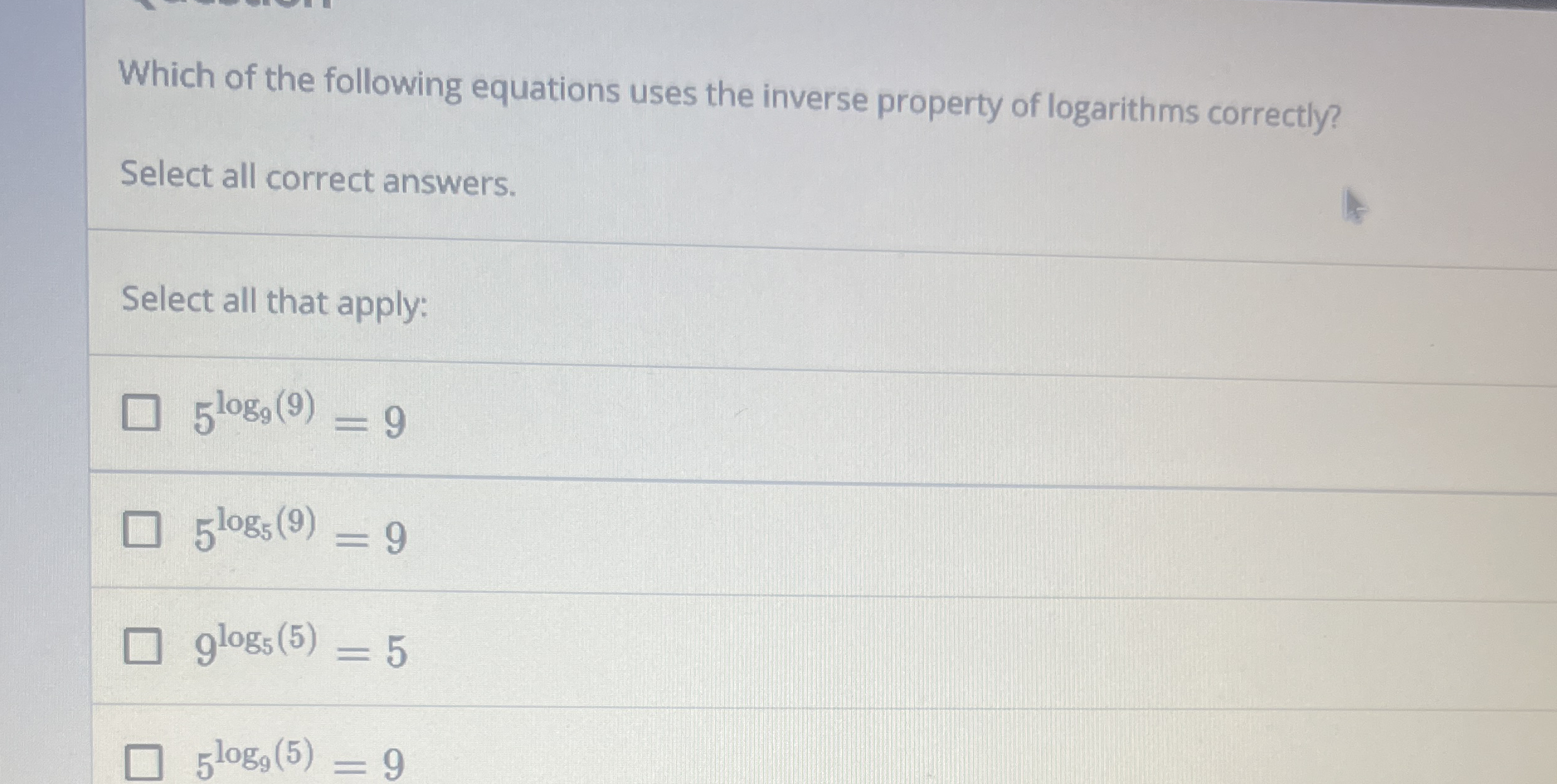 Solved Which of the following equations uses the inverse | Chegg.com