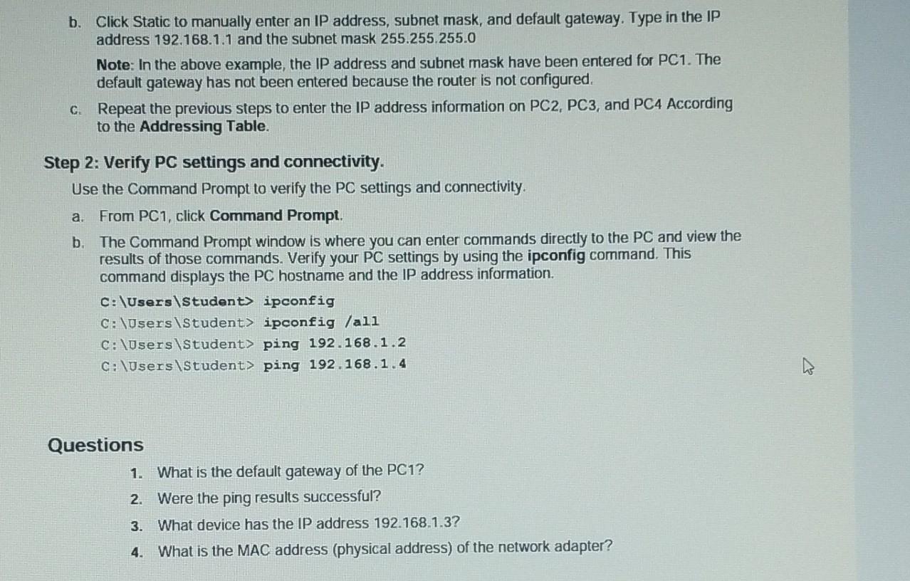 Solved d. Connect one end of an Ethernet cable to the | Chegg.com