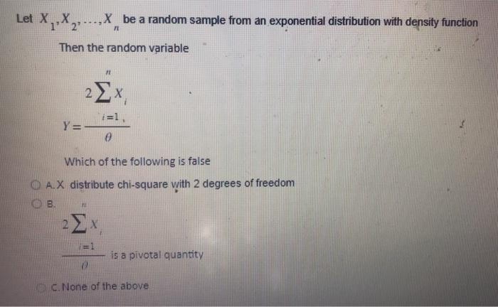 Solved Let X1,X2,…,Xn be a random sample from an exponential | Chegg.com