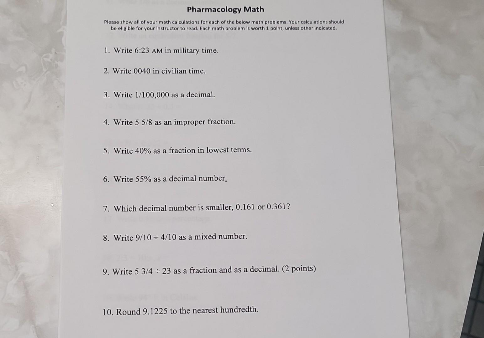 Solved Pharmacology Math Please show all of your math | Chegg.com