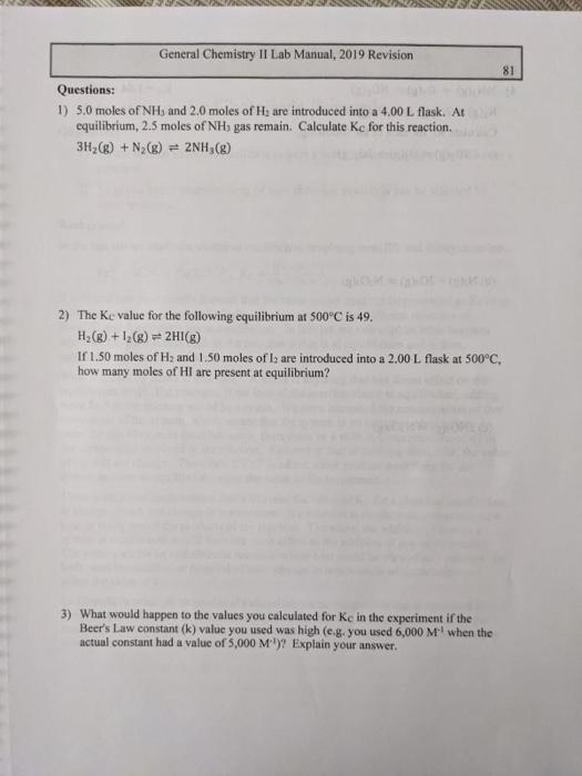 Solved General Chemistry II Lab Manual, 2019 Revision 81 | Chegg.com