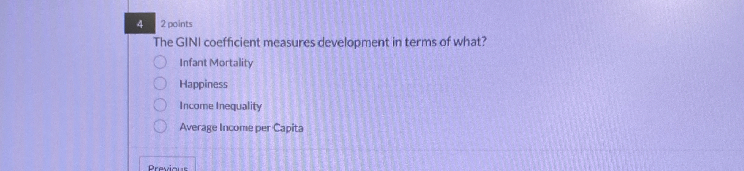 Solved 42 ﻿pointsThe GINI coefficient measures development | Chegg.com