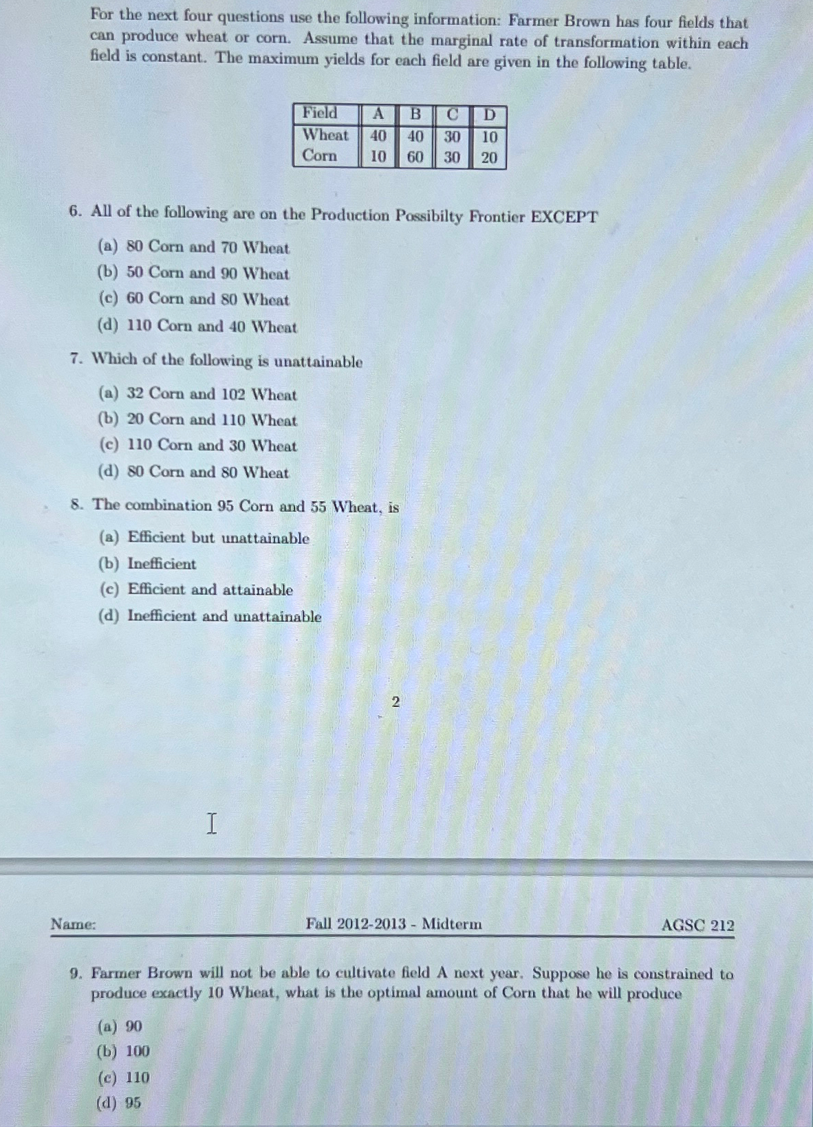 Solved For the next four questions use the following | Chegg.com