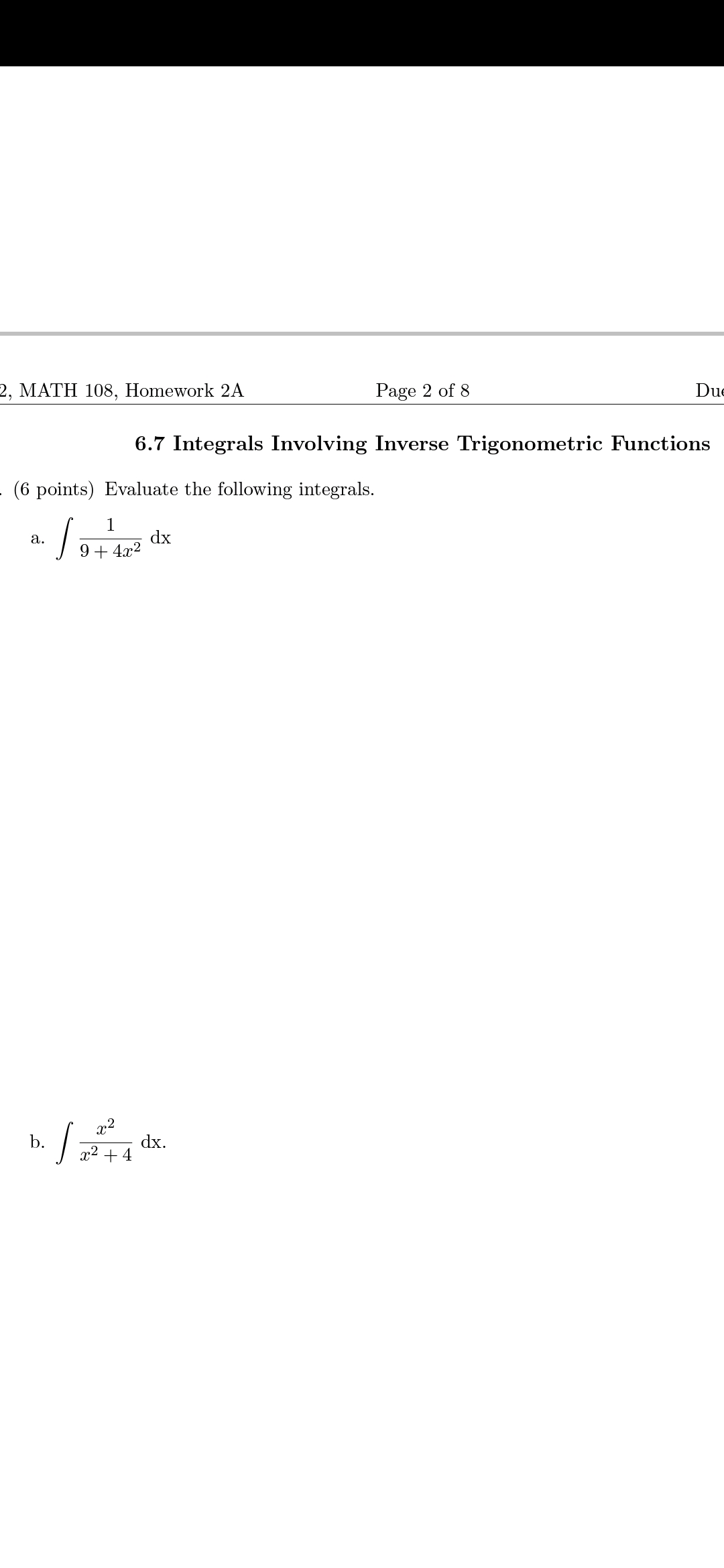 Solved 6.7 ﻿Integrals Involving Inverse Trigonometric | Chegg.com
