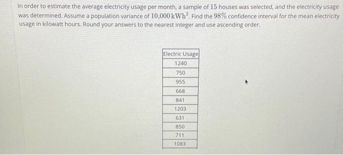 Solved In order to estimate the average electricity usage | Chegg.com