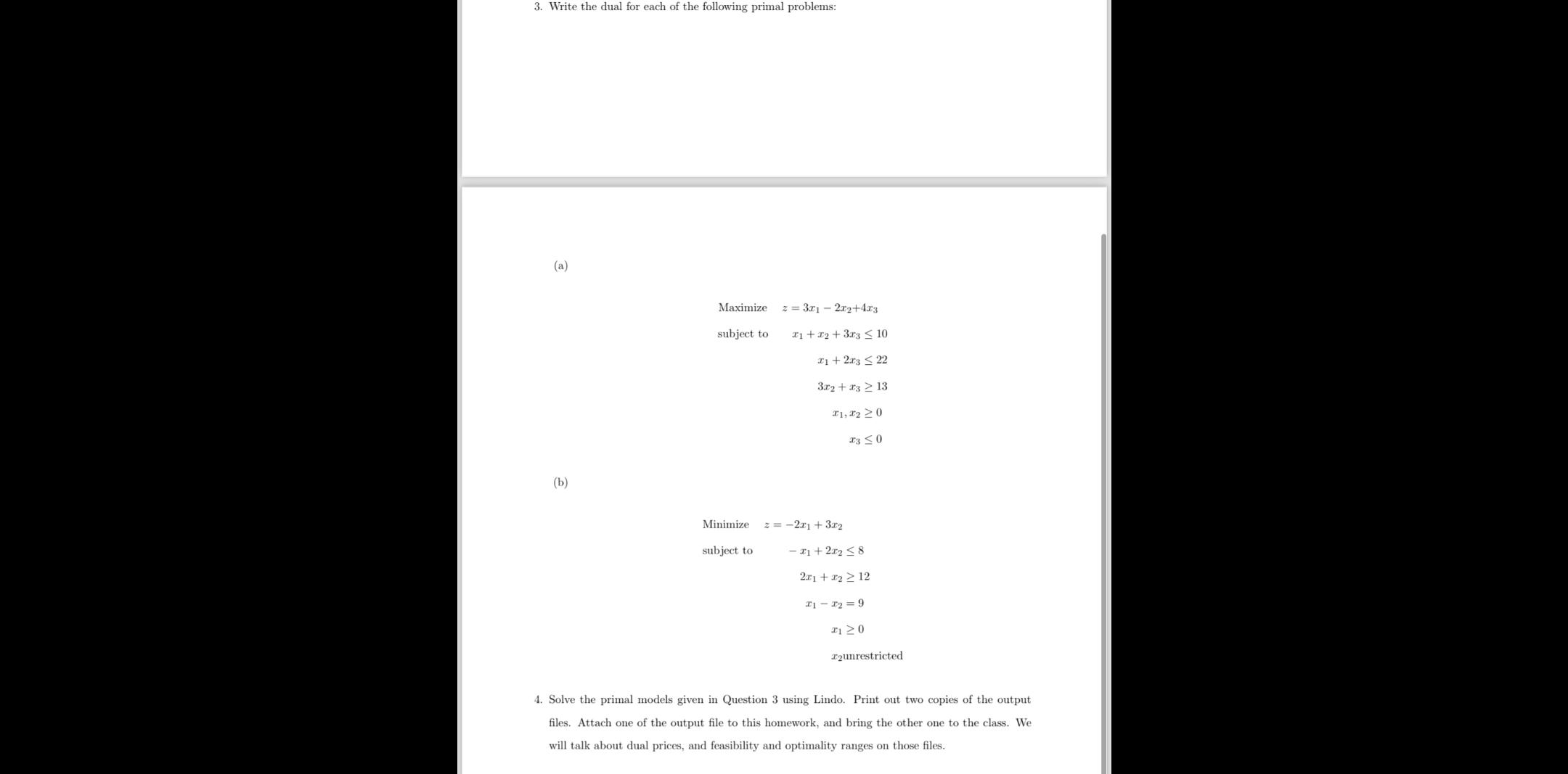 Solved Write the dual for each of the following primal | Chegg.com