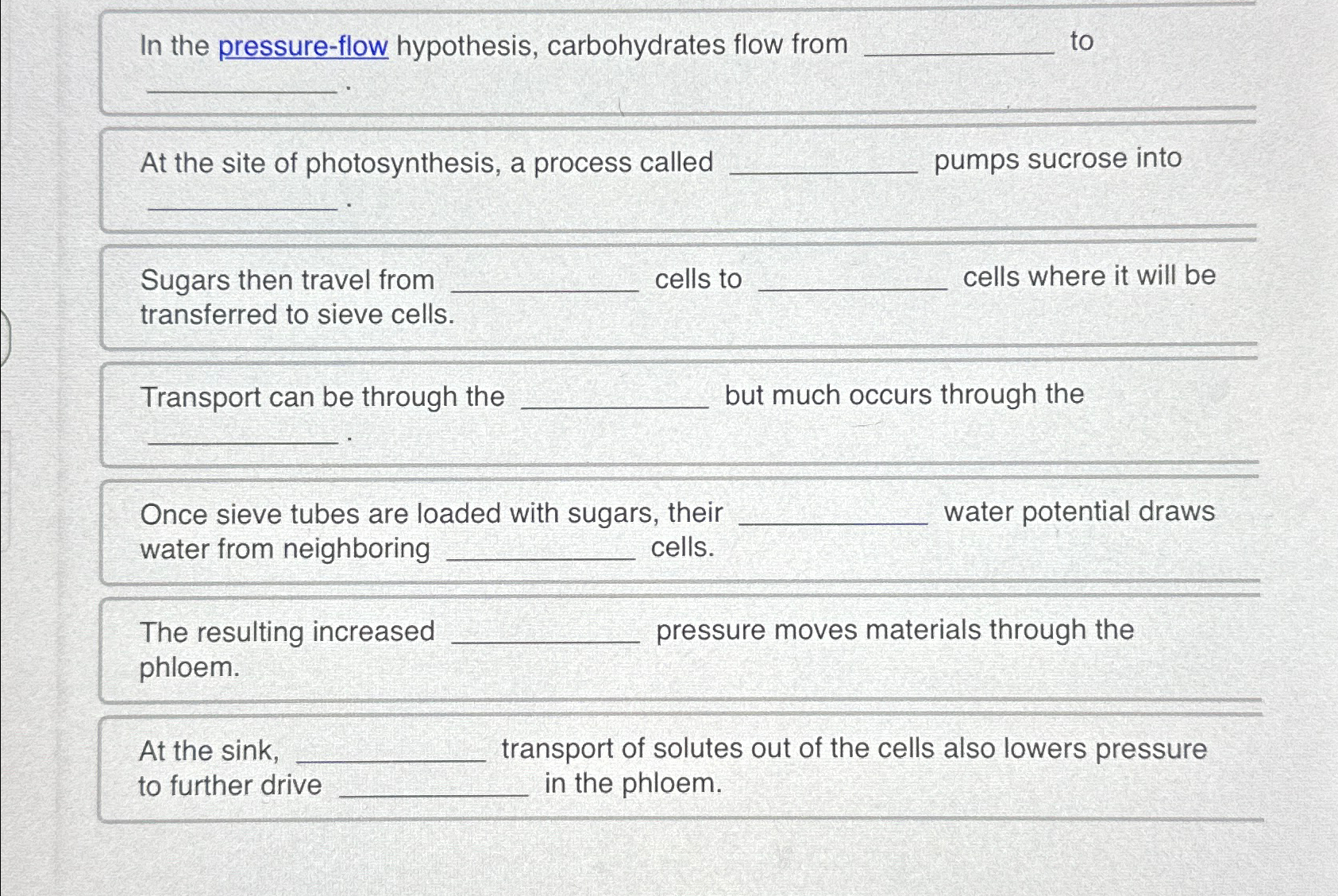 In the pressure-flow hypothesis, carbohydrates flow | Chegg.com