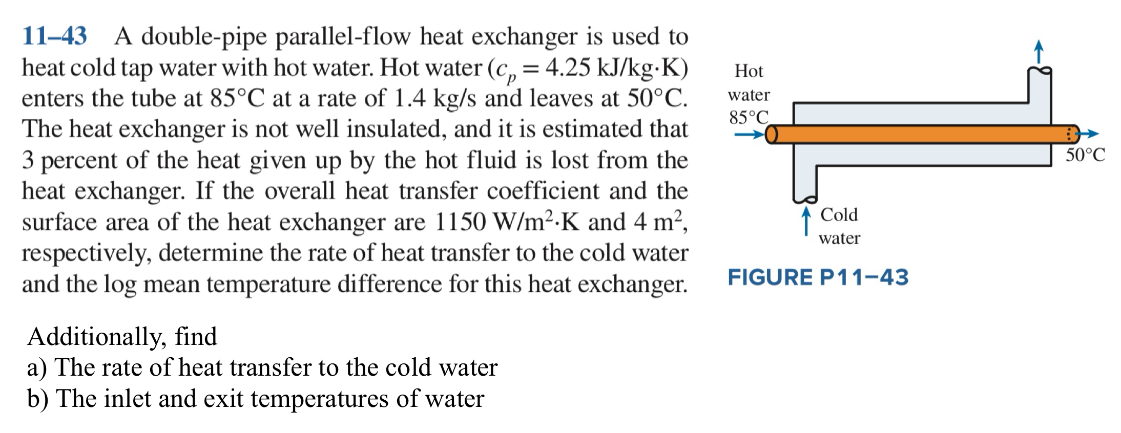 Solved 11-43 ﻿A double-pipe parallel-flow heat exchanger is | Chegg.com