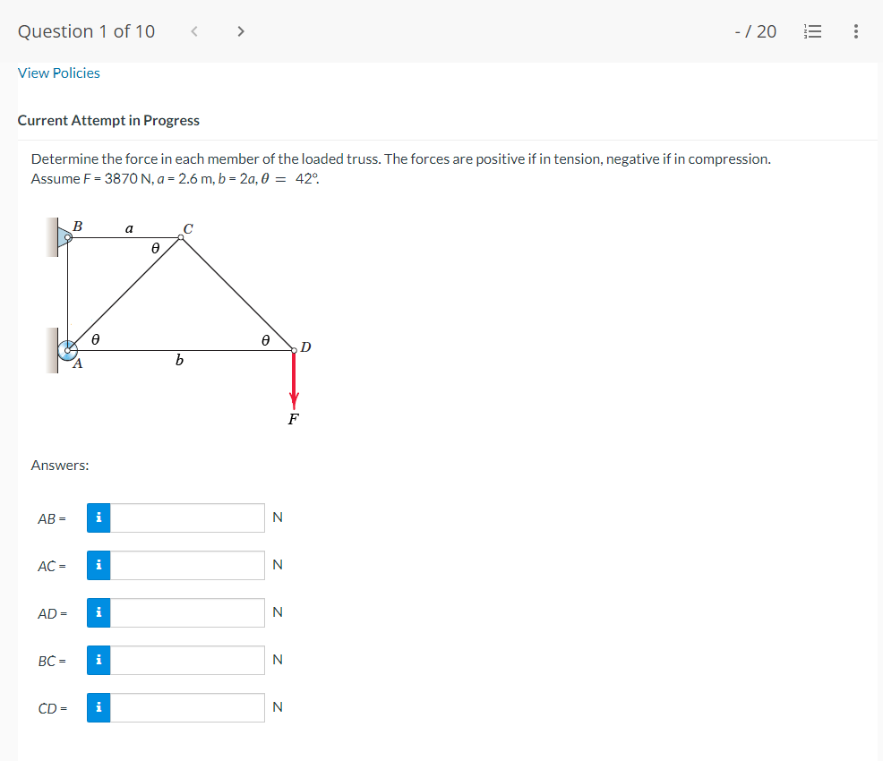 Solved Current Attempt in ProgressDetermine the force in | Chegg.com