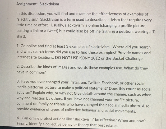 Solved Assignment: Slacktivism In this discussion, you will | Chegg.com