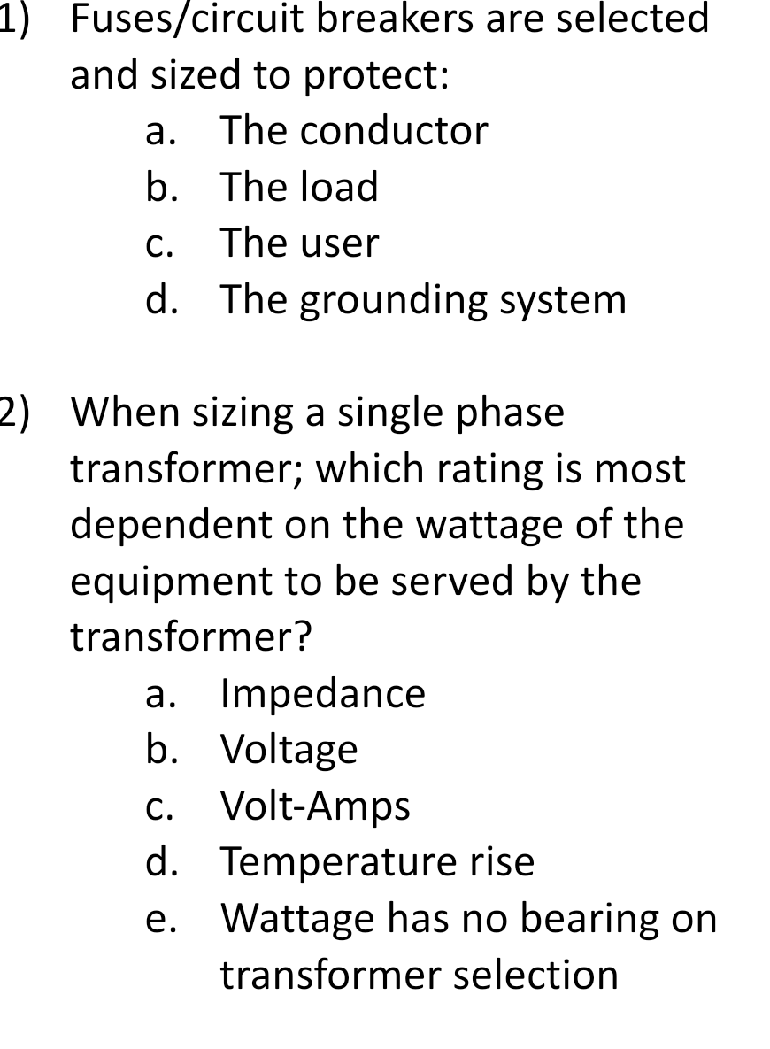 Solved Fuses/circuit breakers are selectedand sized to | Chegg.com