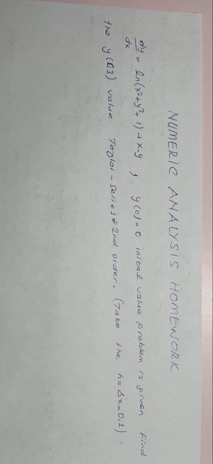 Solved NUMERIC ANALYSIS HOMEWORKdydx=ln(x2+y2+1)+x-y,y(0)=0 | Chegg.com