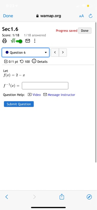 Solved Done wamap.org AA C Progress saved Done Sec 1.6 | Chegg.com