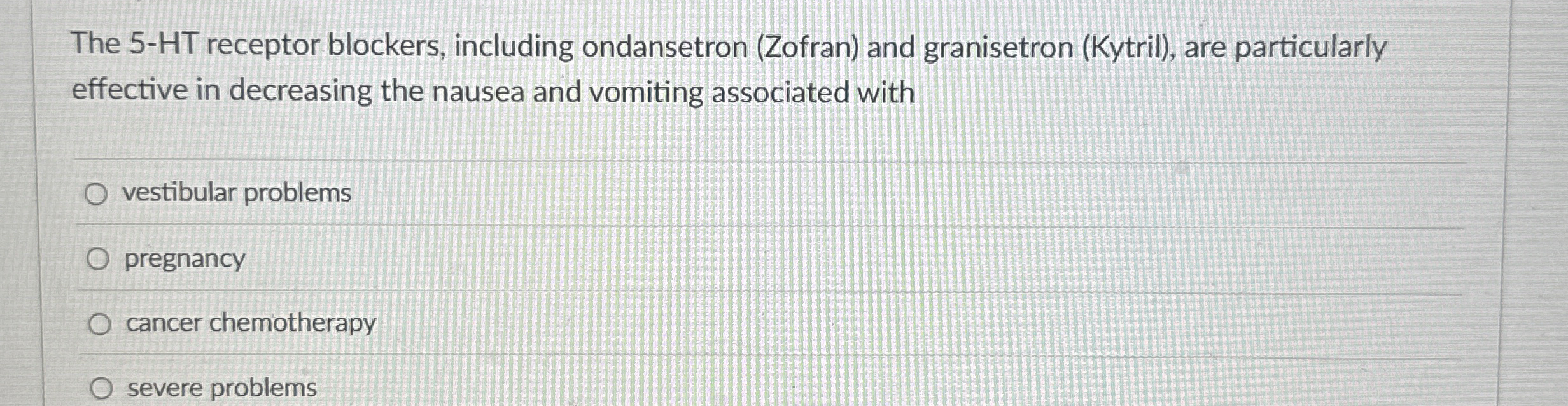 Solved The 5-HT receptor blockers, including ondansetron | Chegg.com