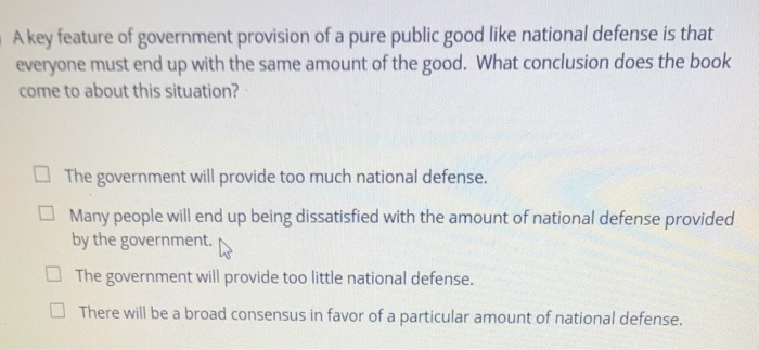 Solved A key feature of government provision of a pure | Chegg.com